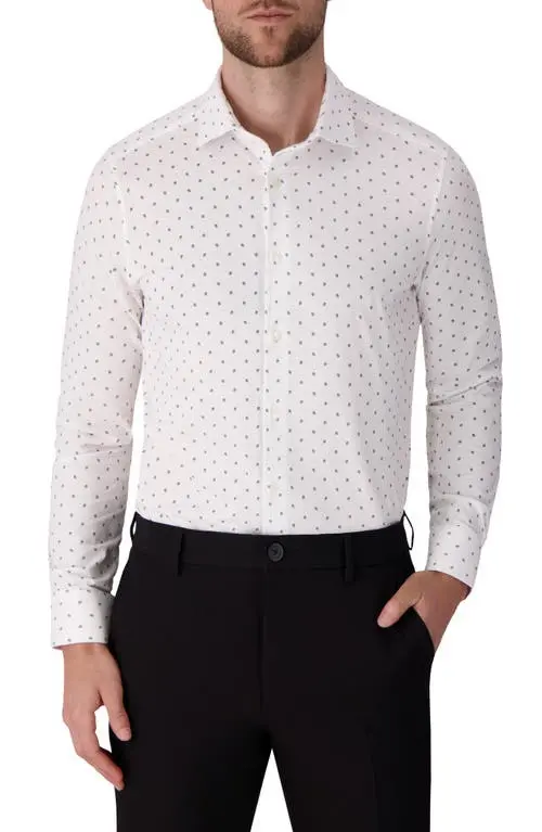 VICTOR EMMANUEL Regular Fit Geometric Print Knit Cotton Dress Shirt - White