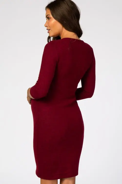 PINKBLUSH Brushed Knit Wrap Fitted Nursing Dress