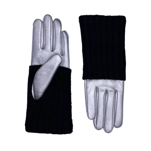 AGNELLE Polka Leather And Alpaca Gloves - Argent/noir