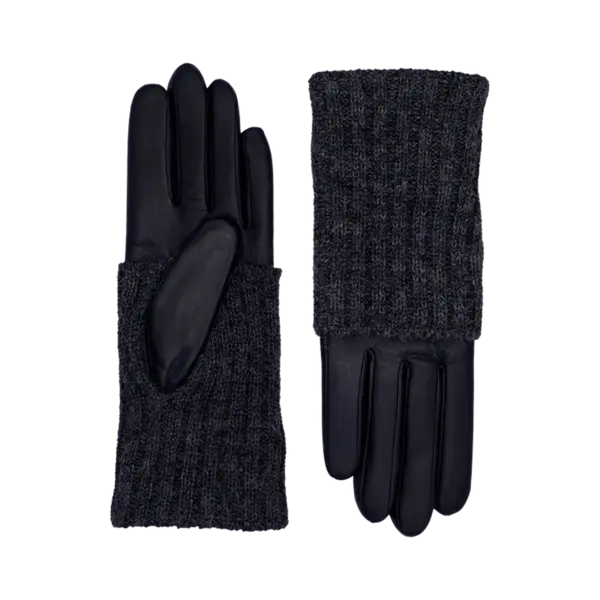 AGNELLE Polka Leather And Alpaca Gloves - Tnoir/noir