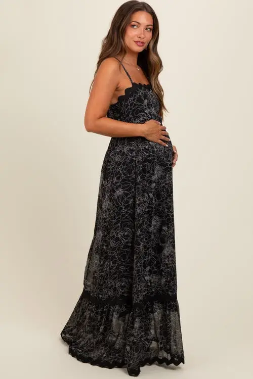PINKBLUSH Floral Contrast Trim Maxi Dress