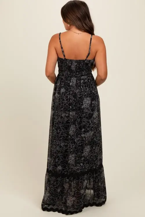 PINKBLUSH Floral Contrast Trim Maxi Dress