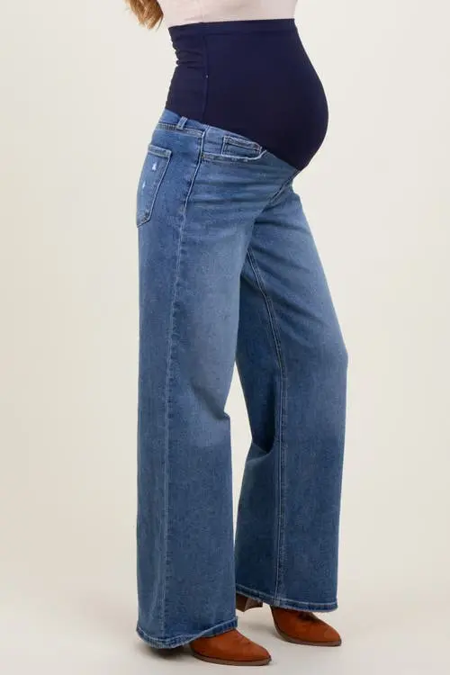 PINKBLUSH Washed Wide Leg Maternity Jeans