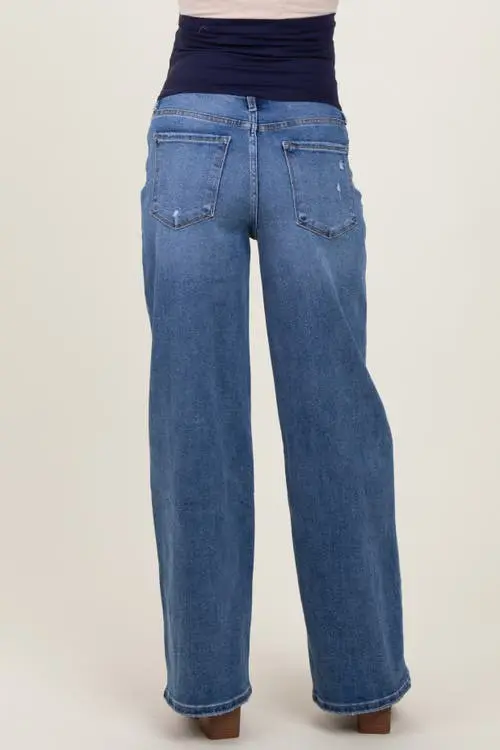 PINKBLUSH Washed Wide Leg Maternity Jeans