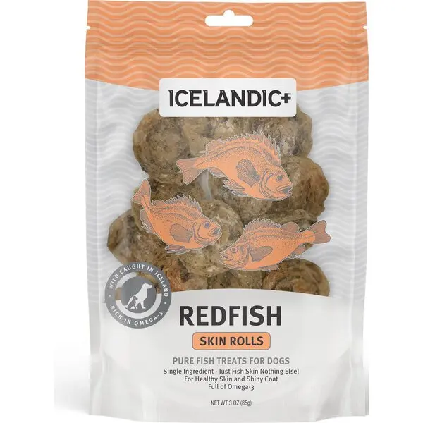 ICELANDIC+ Redfish Skin Rolls Dog Treat 3oz Bag - Multicolored