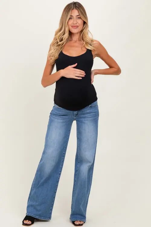 PINKBLUSH Low Rise Wide Leg Maternity Jeans