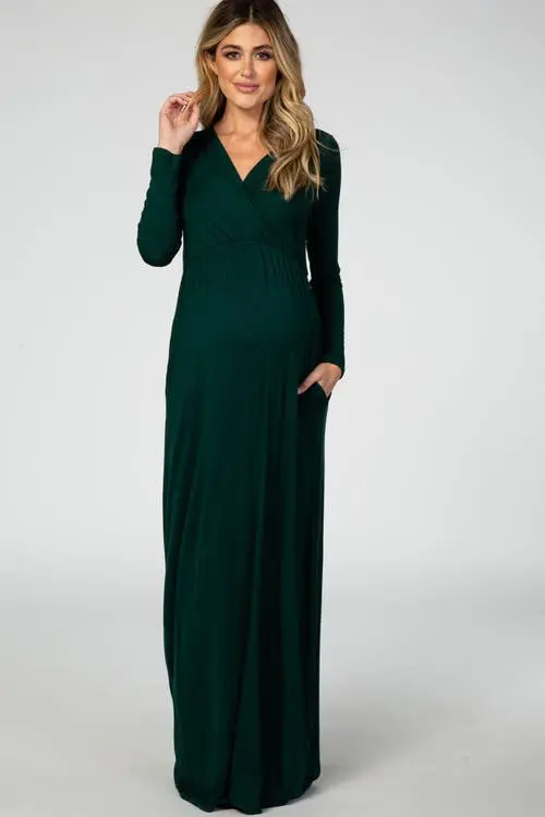PINKBLUSH Long Sleeve Maternity Nursing Maxi Dress
