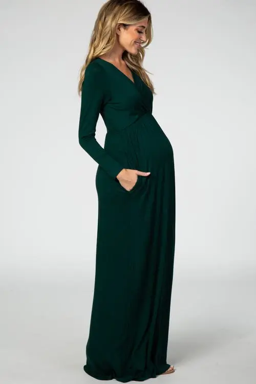 PINKBLUSH Long Sleeve Maternity Nursing Maxi Dress