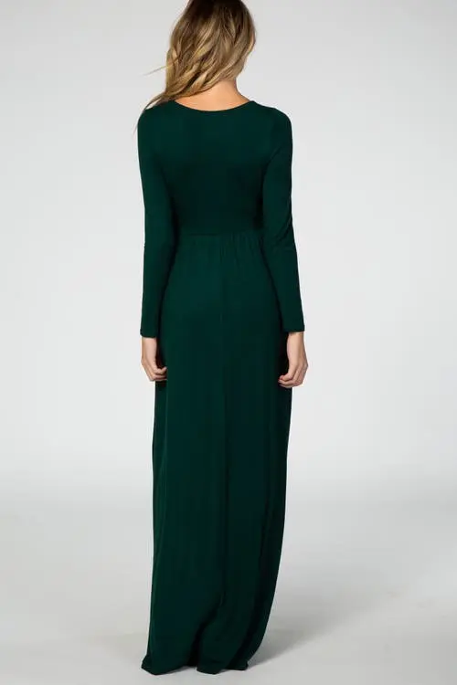 PINKBLUSH Long Sleeve Maternity Nursing Maxi Dress - Green