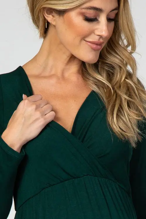 PINKBLUSH Long Sleeve Maternity Nursing Maxi Dress - Green
