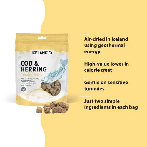 ICELANDIC+ Cod & Herring Combo Bites Dog Treat 3.0oz Bag