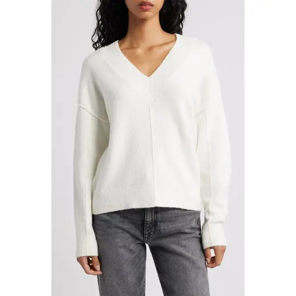 Madewell Calina Deep V-neck Sweater - Winter White