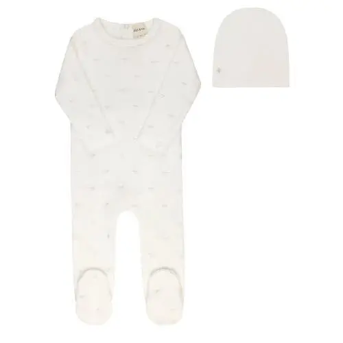 ELY'S & CO. Velour Embroidered Floral Footie And Beanie Set - Ivory Boy