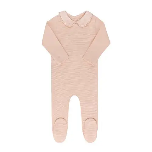 ELY'S & CO. Ribbed Embroidered Collar Footie - Pink