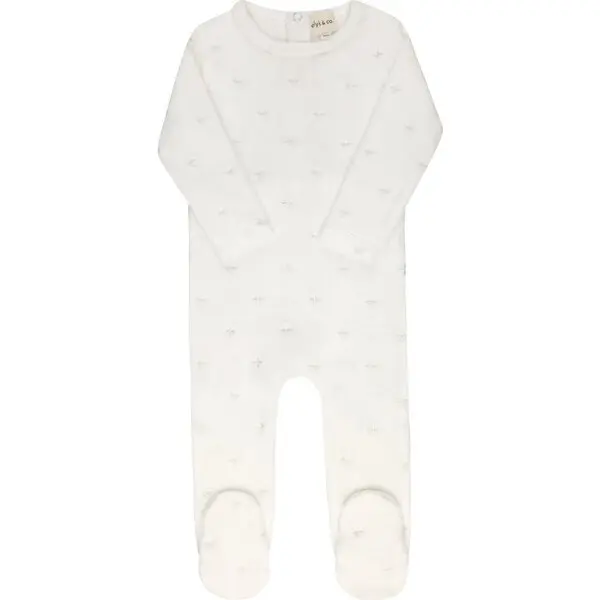 ELY'S & CO. Velour Embroidered Floral Footie - Ivory Boy