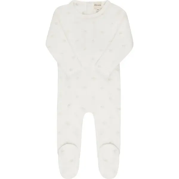 ELY'S & CO. Velour Embroidered Floral Footie - Ivory Girl
