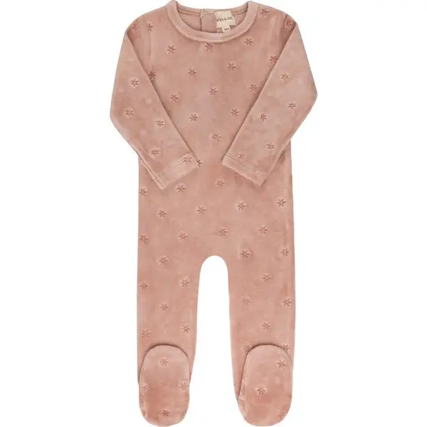 ELY'S & CO. Velour Embroidered Floral Footie - Pink