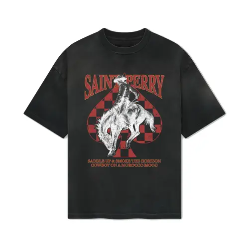 SAINT PERRY Horizon Rider Leather Card Case T-shirt - Black