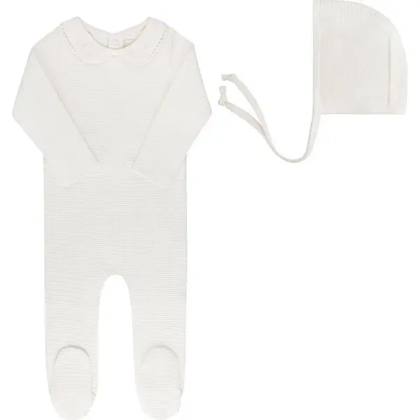 ELY'S & CO. Ribbed Footie And Bonnet Set - Ivory Boy