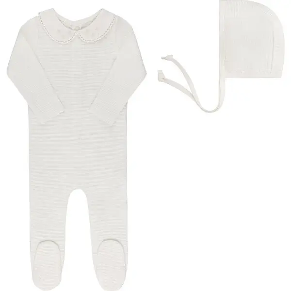 ELY'S & CO. Ribbed Footie And Bonnet Set - Ivory Girl