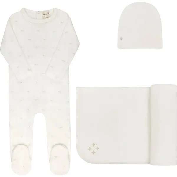 ELY'S & CO. Velour Embroidered Floral Take Me Home Set - Ivory Boy