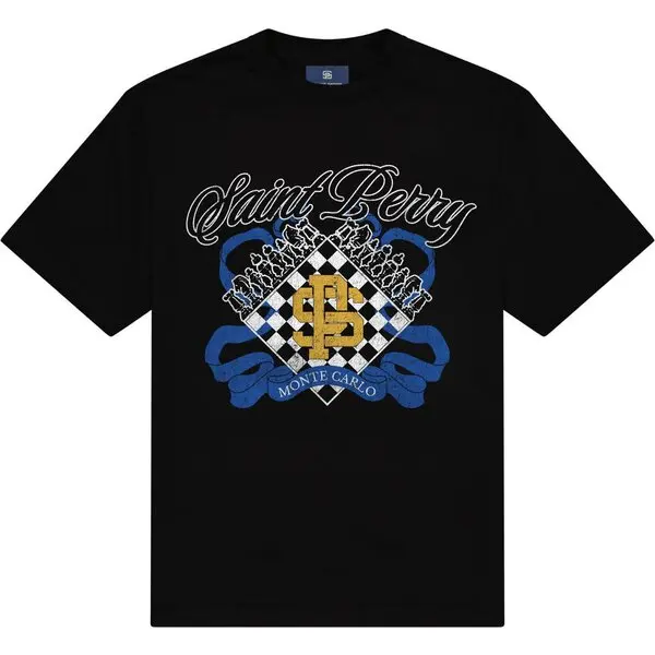 SAINT PERRY Monte Carlo Chess Crest Tees - Black