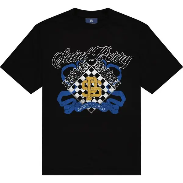 SAINT PERRY Monte Carlo Chess Crest Tees - Black