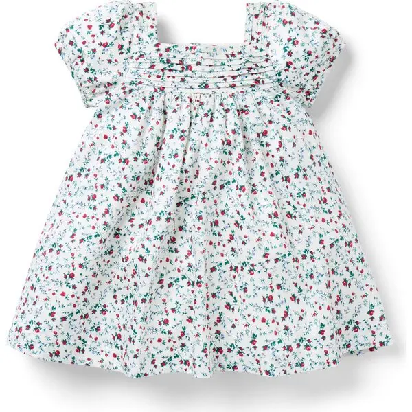 Janie And Jack Baby Ditsy Floral Puff Sleeve Dress - White