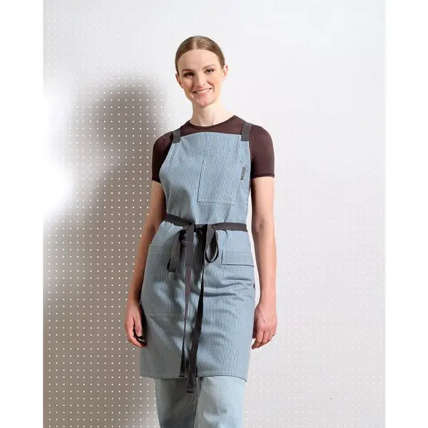 MEEMA Crossback Apron - Pinstriped - Blue
