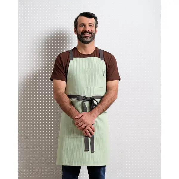 MEEMA Crossback Apron - Pinstriped - Sage Green