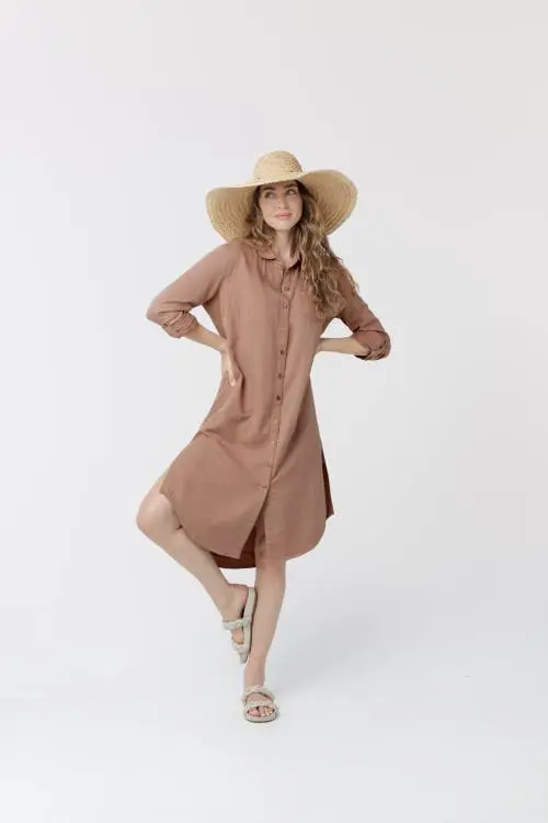 CABANA LIFE Gauze Button Down Shirt Dress - Sand