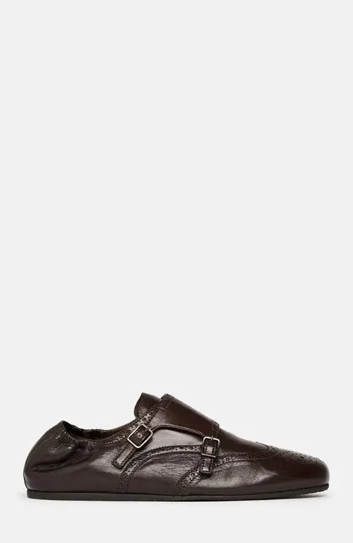 SCAROSSO Double Monk Strap Shoes - Dark Brown - Calf