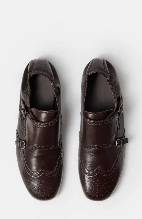 SCAROSSO Double Monk Strap Shoes - Dark Brown - Calf