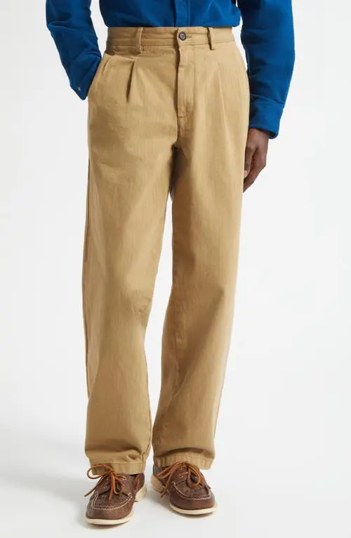 NOAH Double Pleat Cotton Herringbone Trousers
