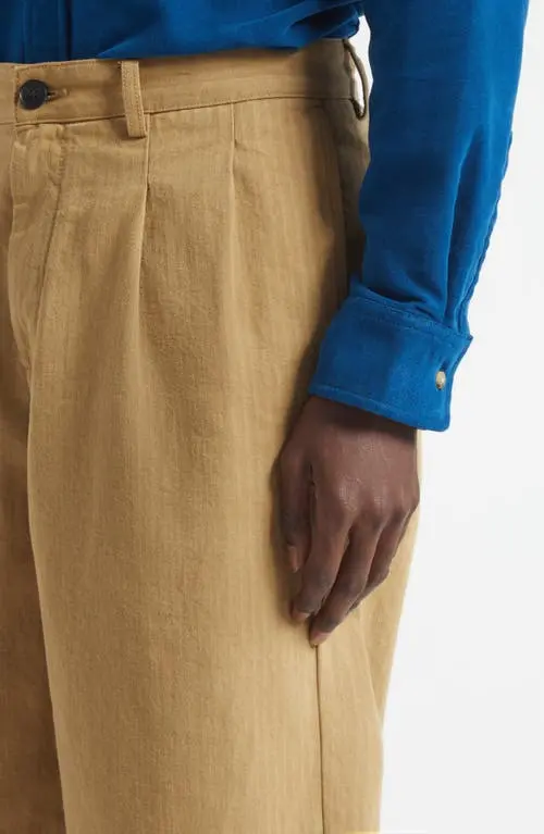 NOAH Double Pleat Cotton Herringbone Trousers