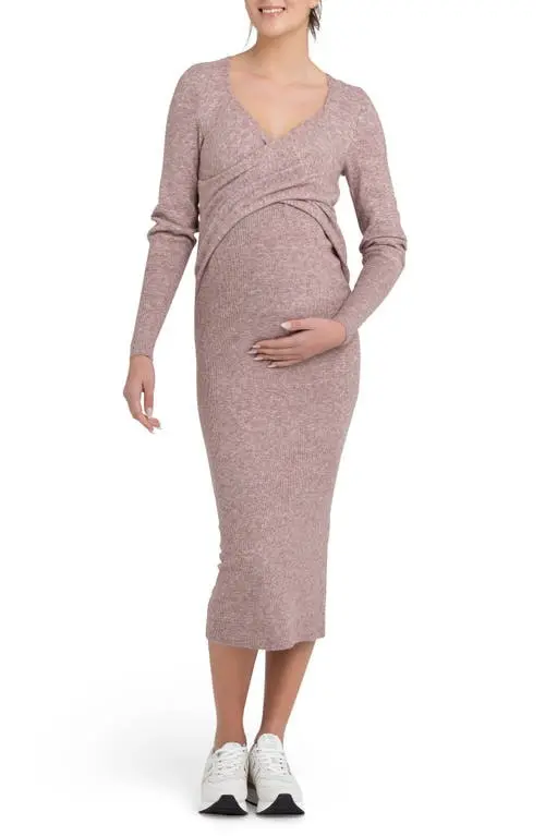 RIPE MATERNITY Heidi Long Sleeve Maternity/nursing Dress - Pink Marl