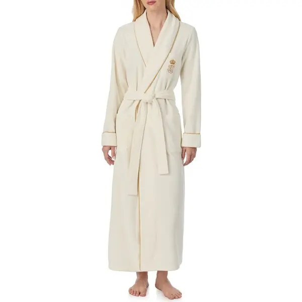 Ralph Lauren Monogram Fleece Robe - Cream