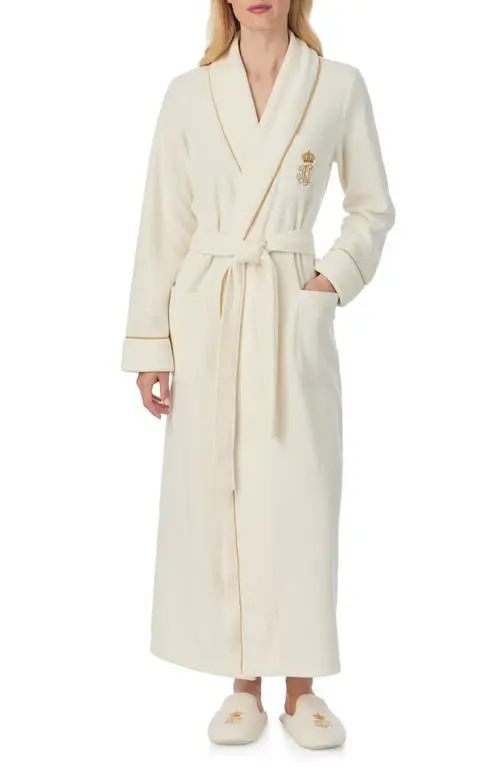 Ralph Lauren Monogram Fleece Robe - Cream