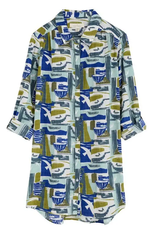 SEASALT CORNWALL Abstract Print Cotton Blend Button-up Shirt - Windowscape Sketch Chalk