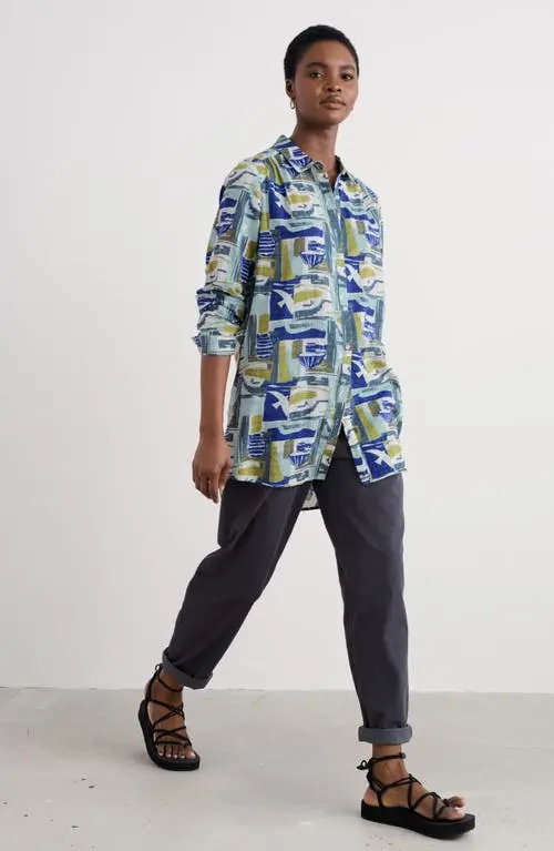 SEASALT CORNWALL Abstract Print Cotton Blend Button-up Shirt - Windowscape Sketch Chalk