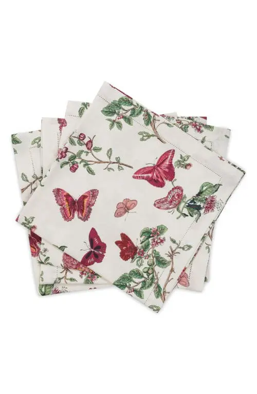 MATOUK Baudin Butterfly Set Of 4 Linen Napkins - Ruby