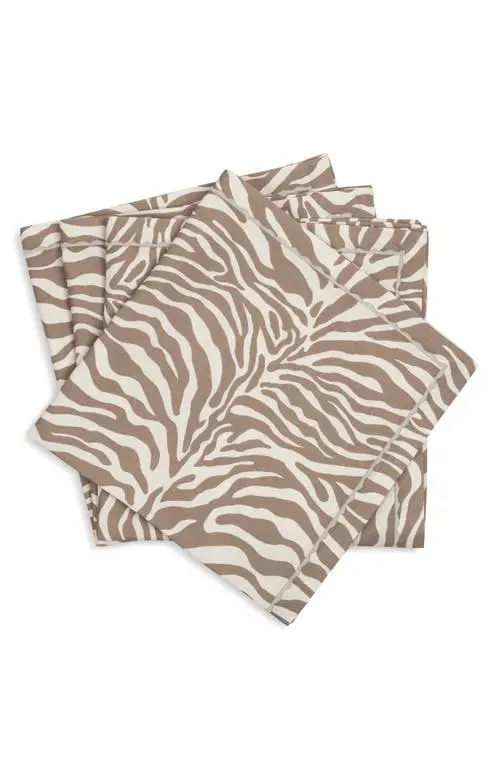 MATOUK Regine Set Of 4 Linen Zebra Stripe Linen Napkins - Coconut