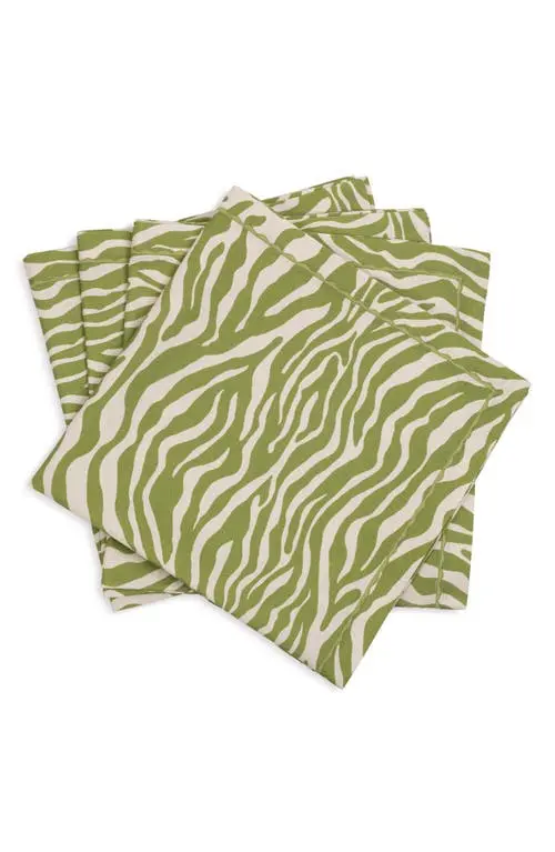 MATOUK Regine Set Of 4 Linen Zebra Stripe Linen Napkins - Grass