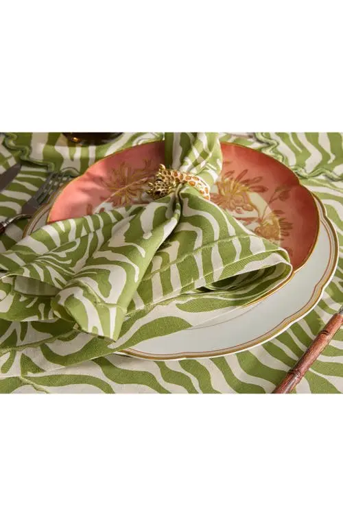 MATOUK Regine Set Of 4 Linen Zebra Stripe Linen Napkins - Grass
