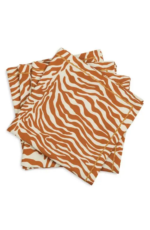 MATOUK Regine Set Of 4 Linen Zebra Stripe Linen Napkins - Persimmon