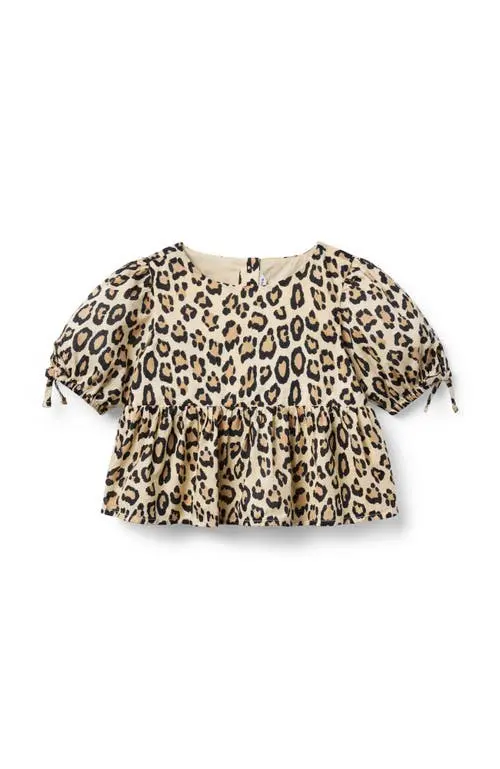 Janie And Jack Leopard Puff Sleeve Peplum Top