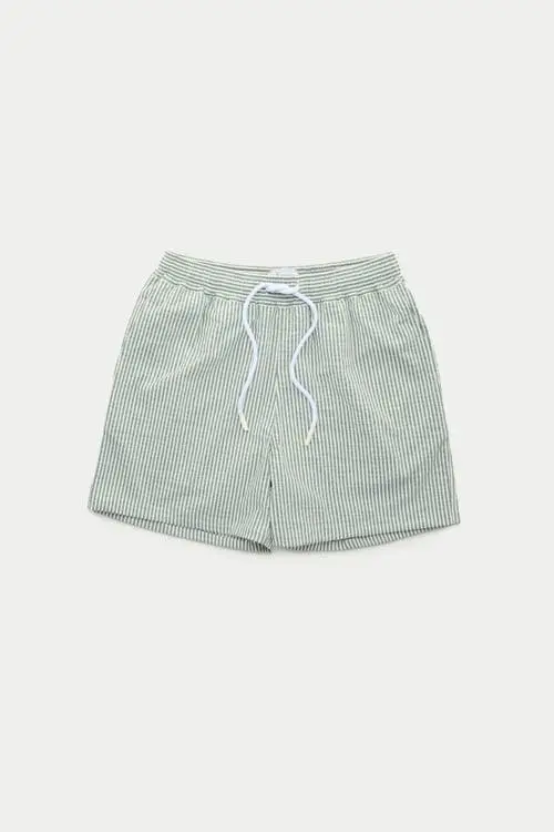WOLF VS. GOAT (WVG) Swim Shorts With Seersucker - Dk Green