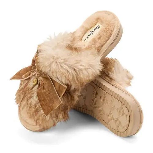 DEARFOAMS Bianca Pile Slide Slipper With Bow - Natural