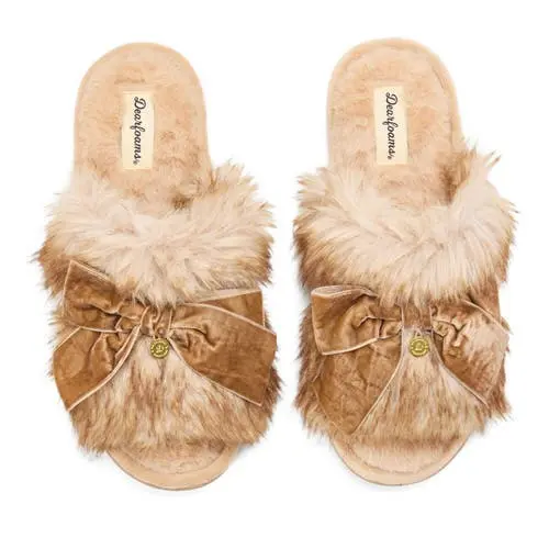 DEARFOAMS Bianca Pile Slide Slipper With Bow - Natural