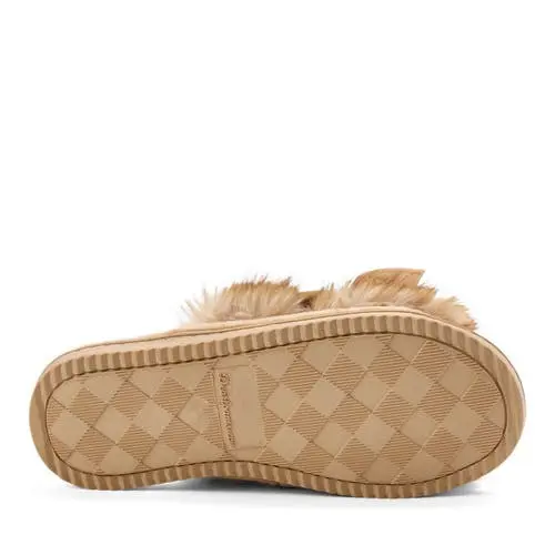 DEARFOAMS Bianca Pile Slide Slipper With Bow - Natural